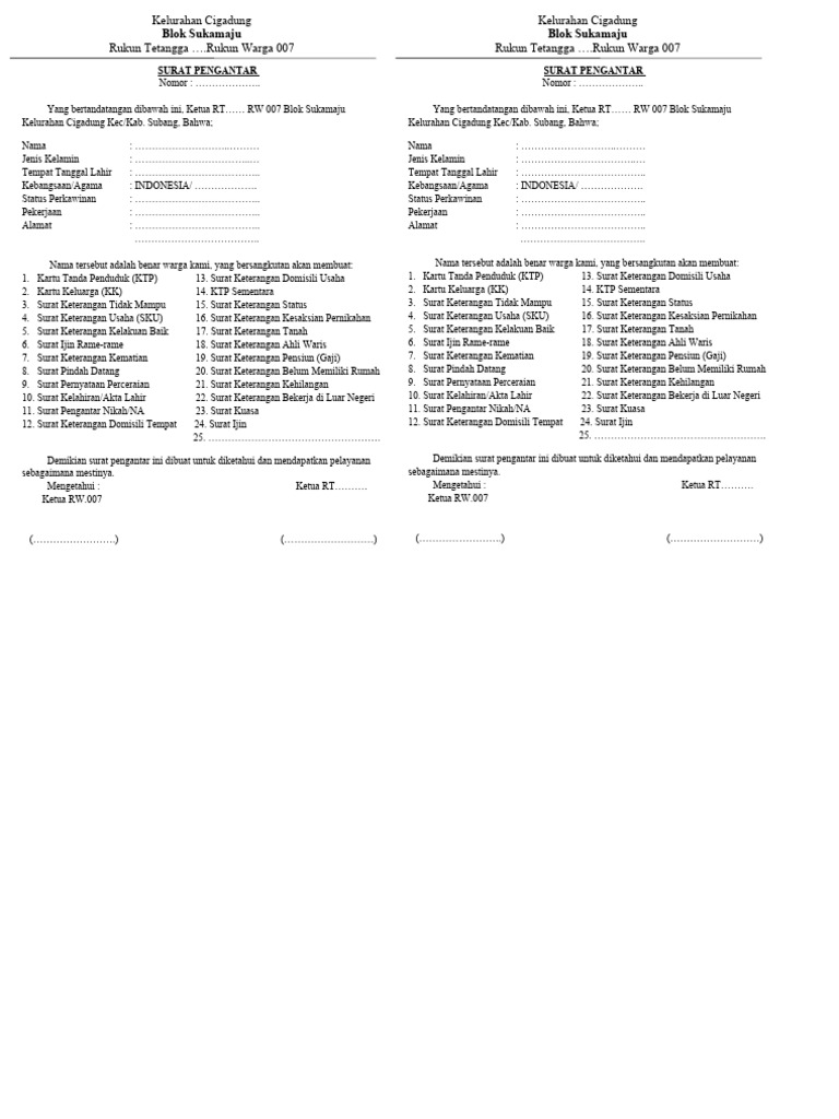 SURAT PENGANTAR RT 32 | PDF