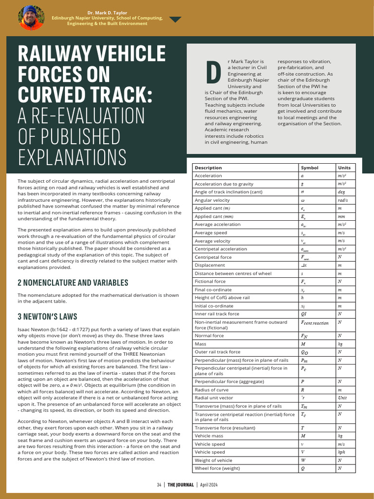 Railway Vehicle Forces On Curved Track | PDF | Acceleration | Force