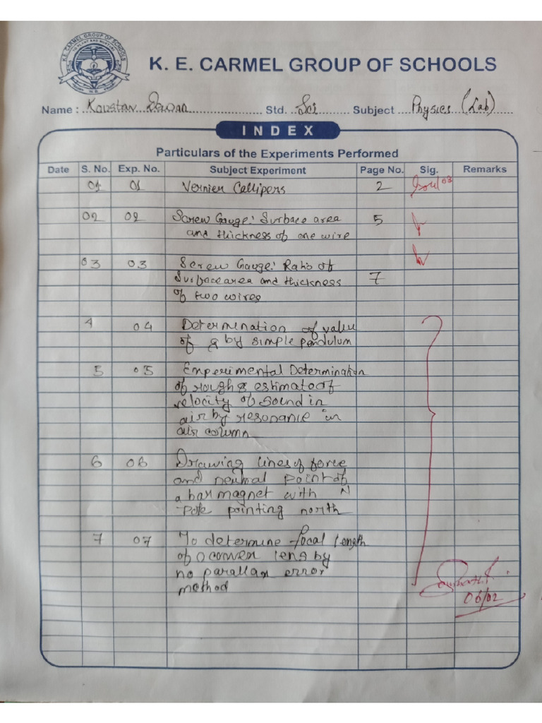 XI Physics Practical Copy. | PDF
