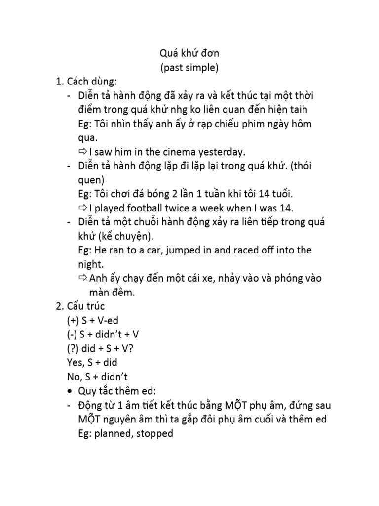 Quá Khứ Đơn HTHT | PDF