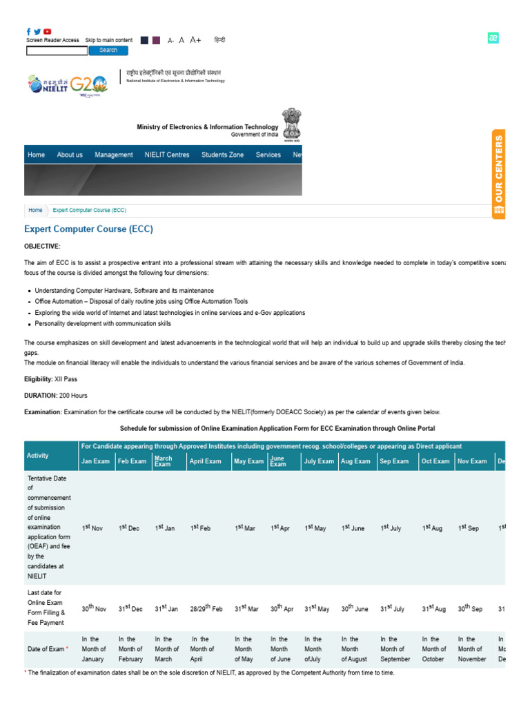 Expert Computer Course (ECC) - Government of India - National Institute ...