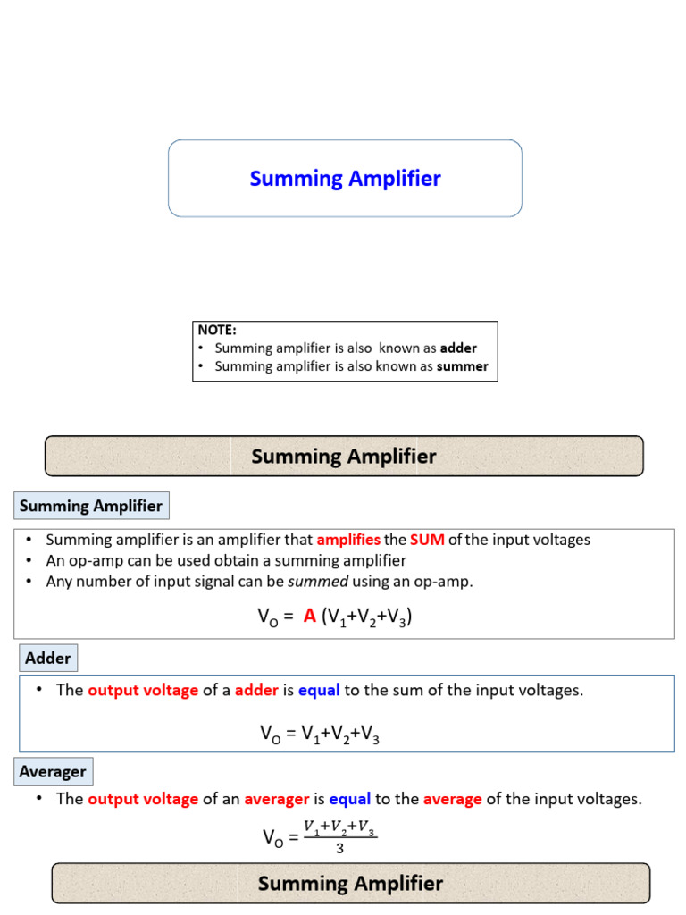 Unit-III Summing Amplifier | PDF | Amplifier | Operational Amplifier