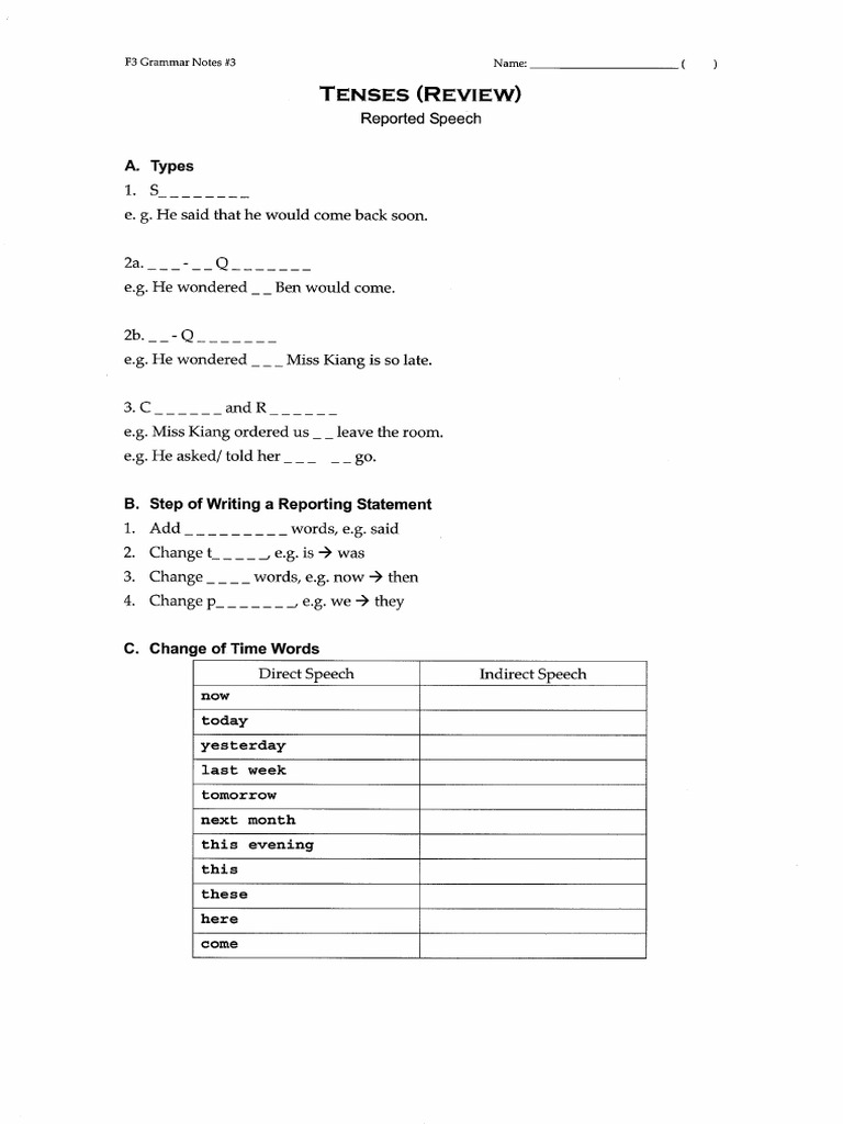 F3 - Reported Speech Notes (Review) PDF | PDF