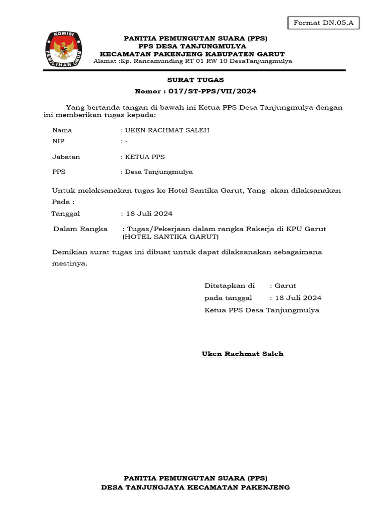 Format Dn.05.a Surat Tugas Maret | PDF