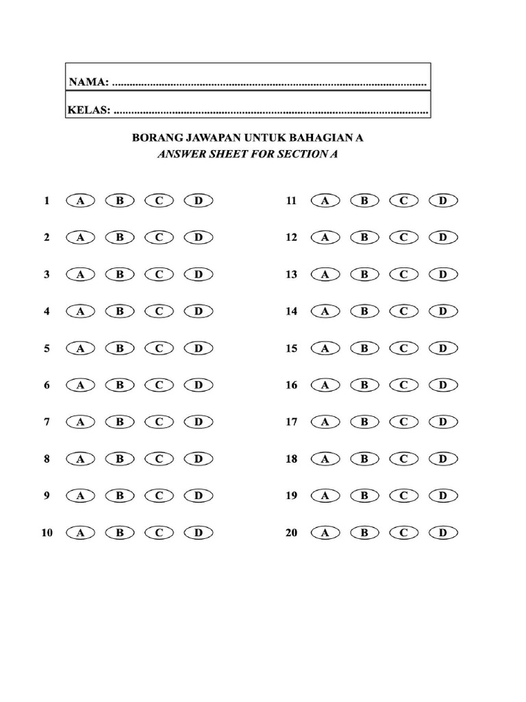 Borang Jawapan Untuk Bahagian A | PDF