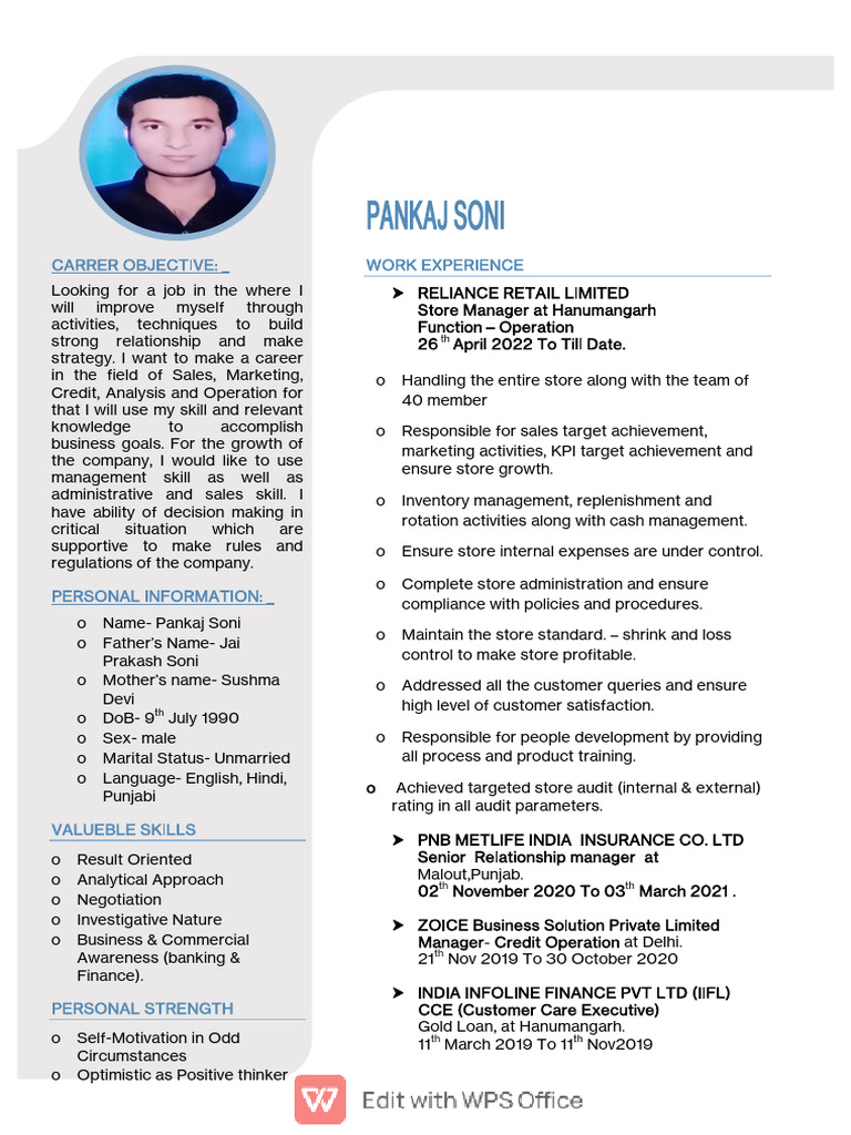CV Pankaj Soni R-2 | PDF | Marketing | Business