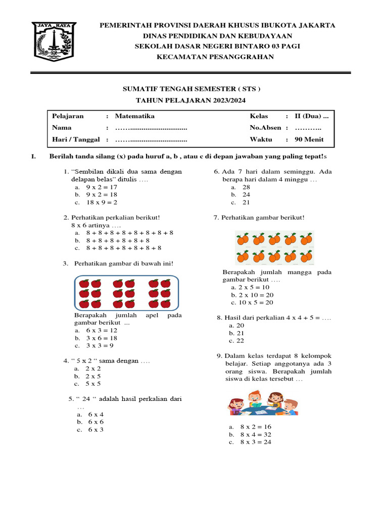 Soal STS Matematika Kelas 2 - Semester 2 | PDF | Metode & Bahan Ajar