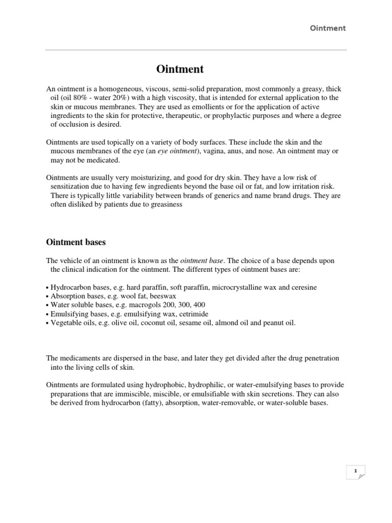 Oinment | PDF | Topical Medication | Chemical Substances