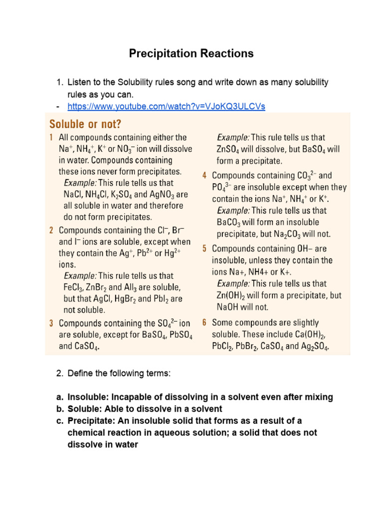 Precipitation Reactions | PDF | Precipitation (Chemistry) | Solubility