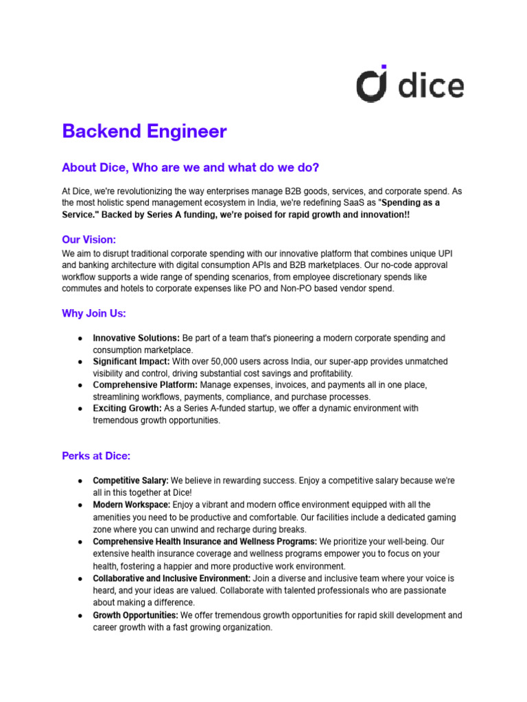 Backend Engineer Fresher Pdf Computer Programming Java Programming Language