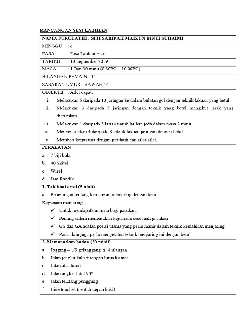 Rancangan Sesi Latihan | PDF