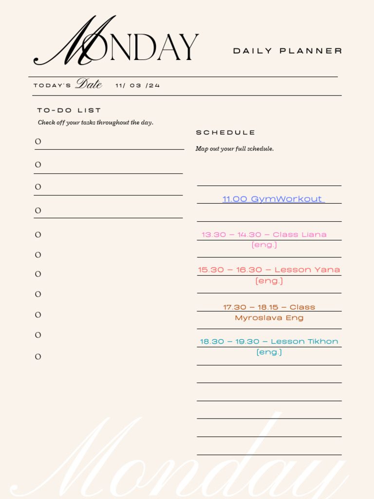 Elegant Printable Daily Planner | PDF