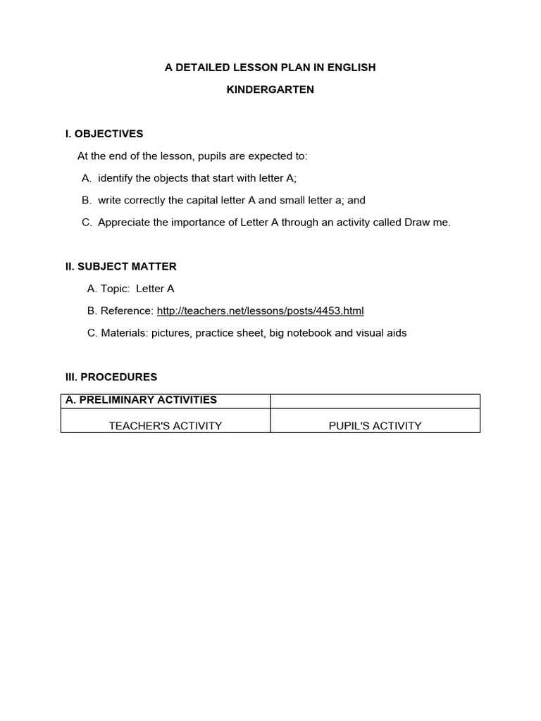 A Detailed Lesson Plan in English | PDF | Lesson Plan | Classroom