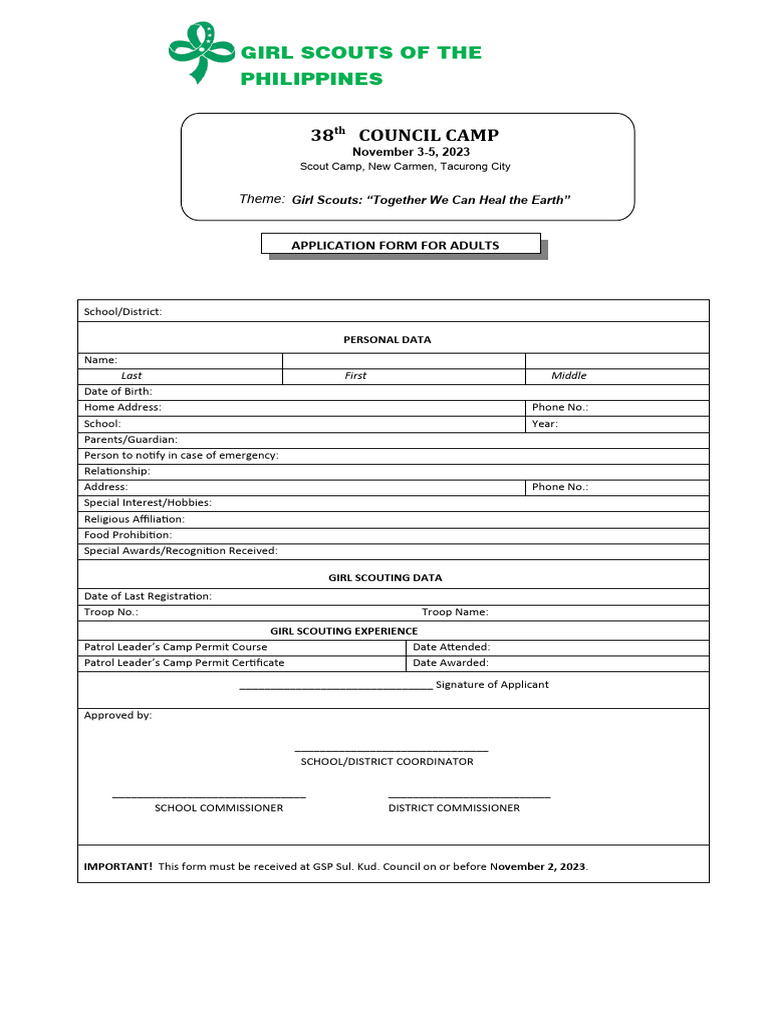 Application Form For ADULTS 2023 | PDF