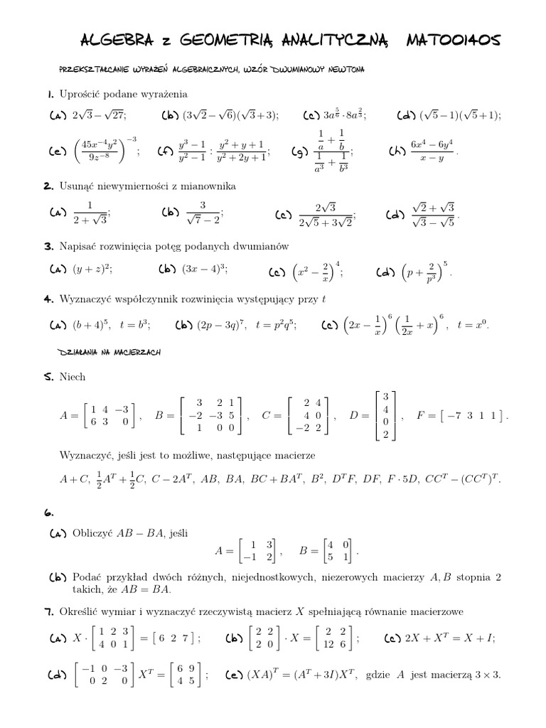 Algebra Mat 1405 | PDF