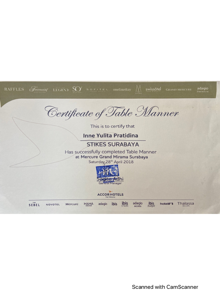 Sertifikat Table Manner | PDF