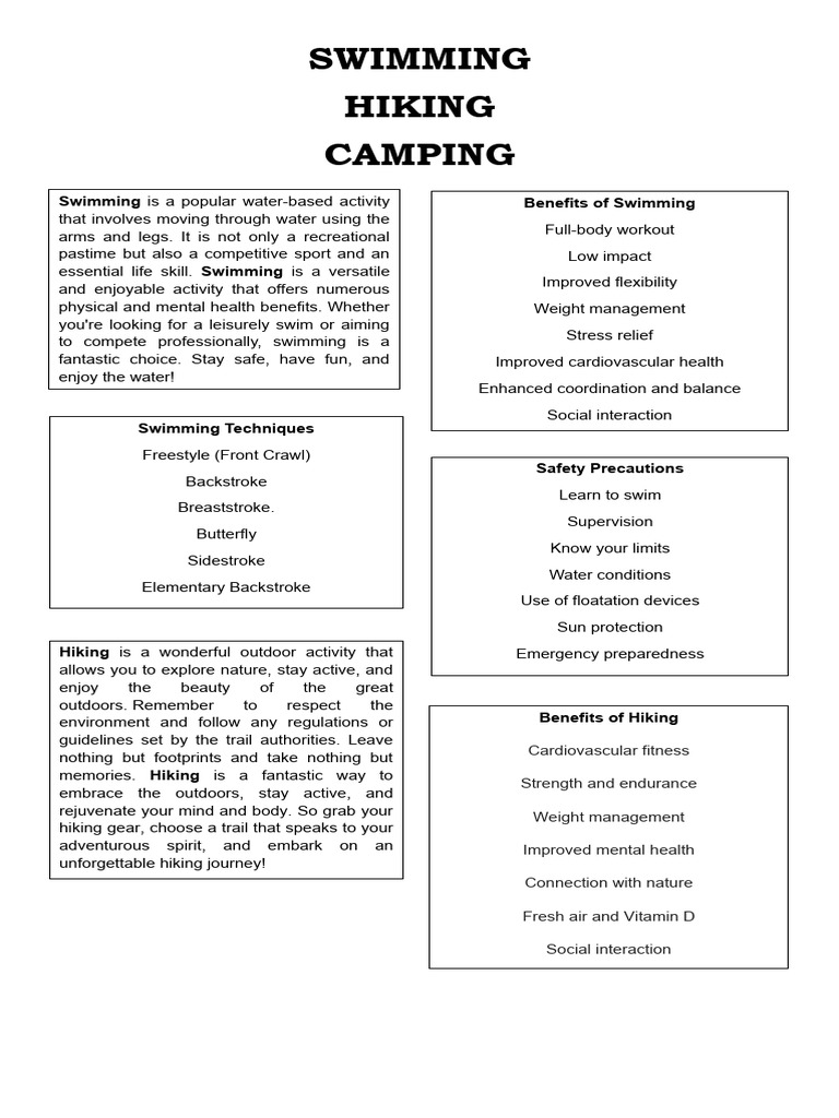 P.E Project | PDF | Swimming | Hiking