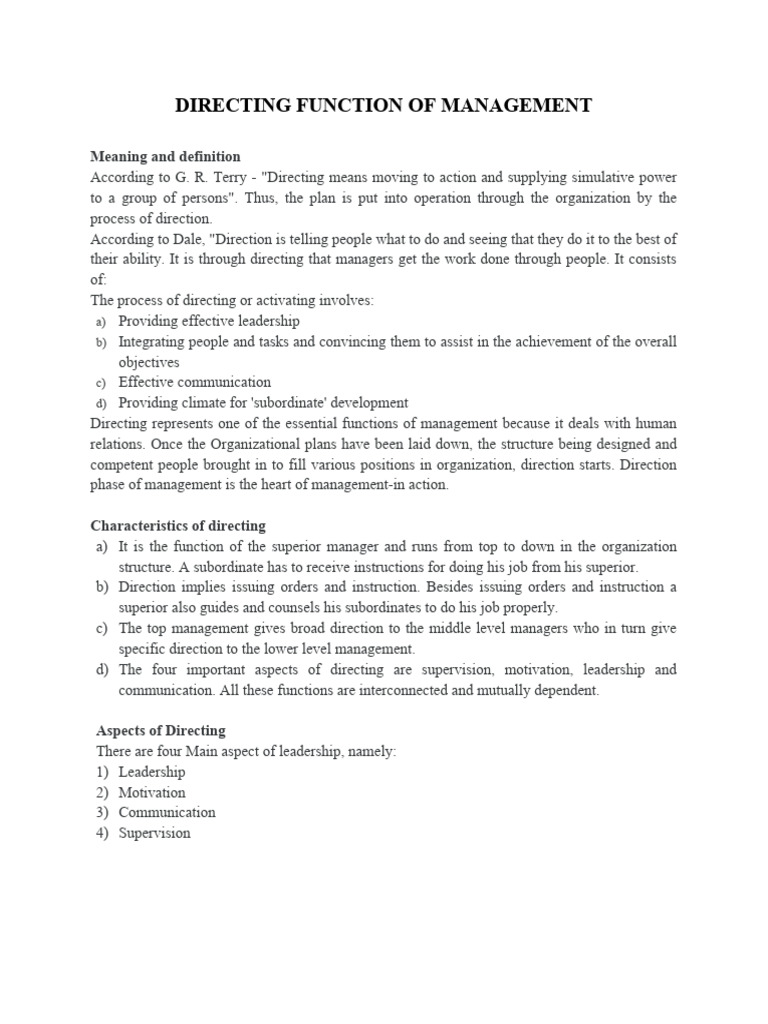 Directing Function of Management | PDF | Leadership | Motivational