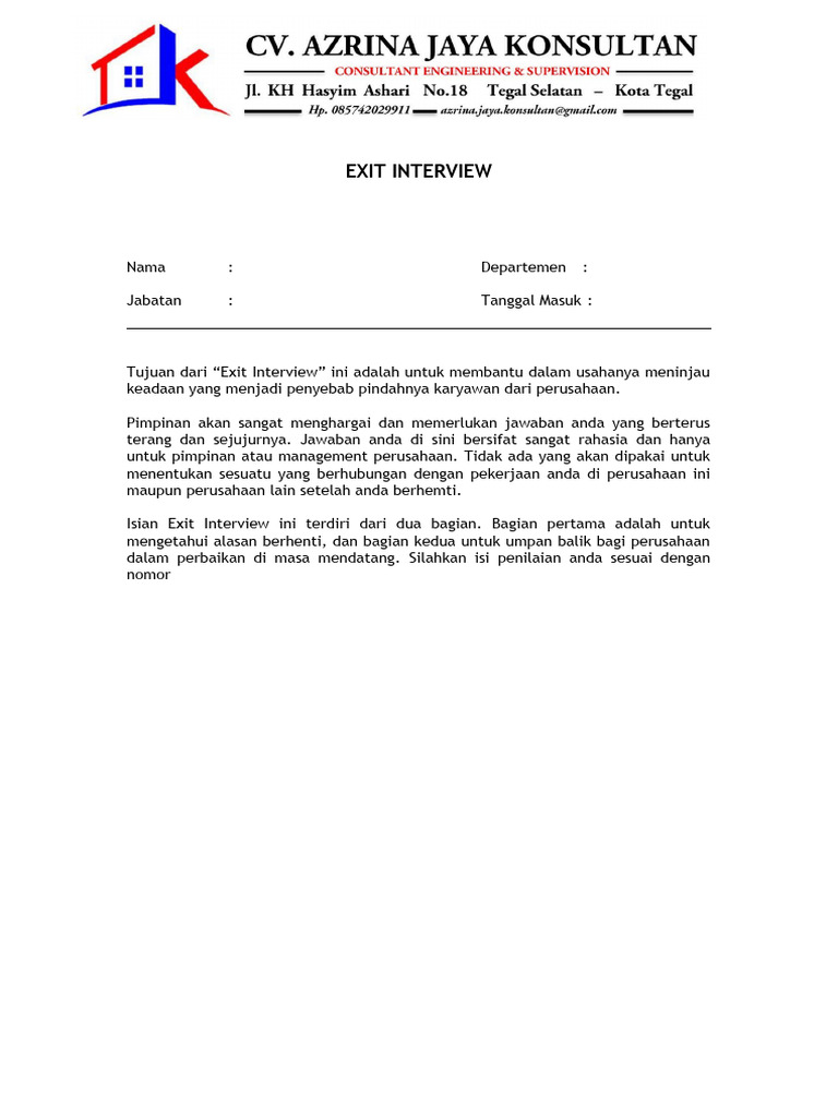 Formulir Exit Interview | PDF