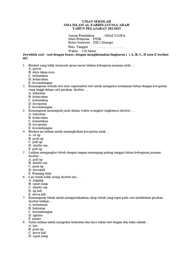Ujian Sekolah (Us) Penjas KLS Ix | PDF