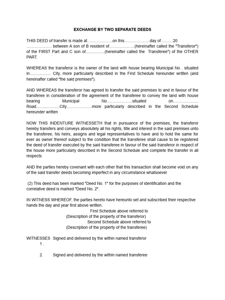 Exchange by Two Separate Deeds | PDF | Deed | Law And Economics