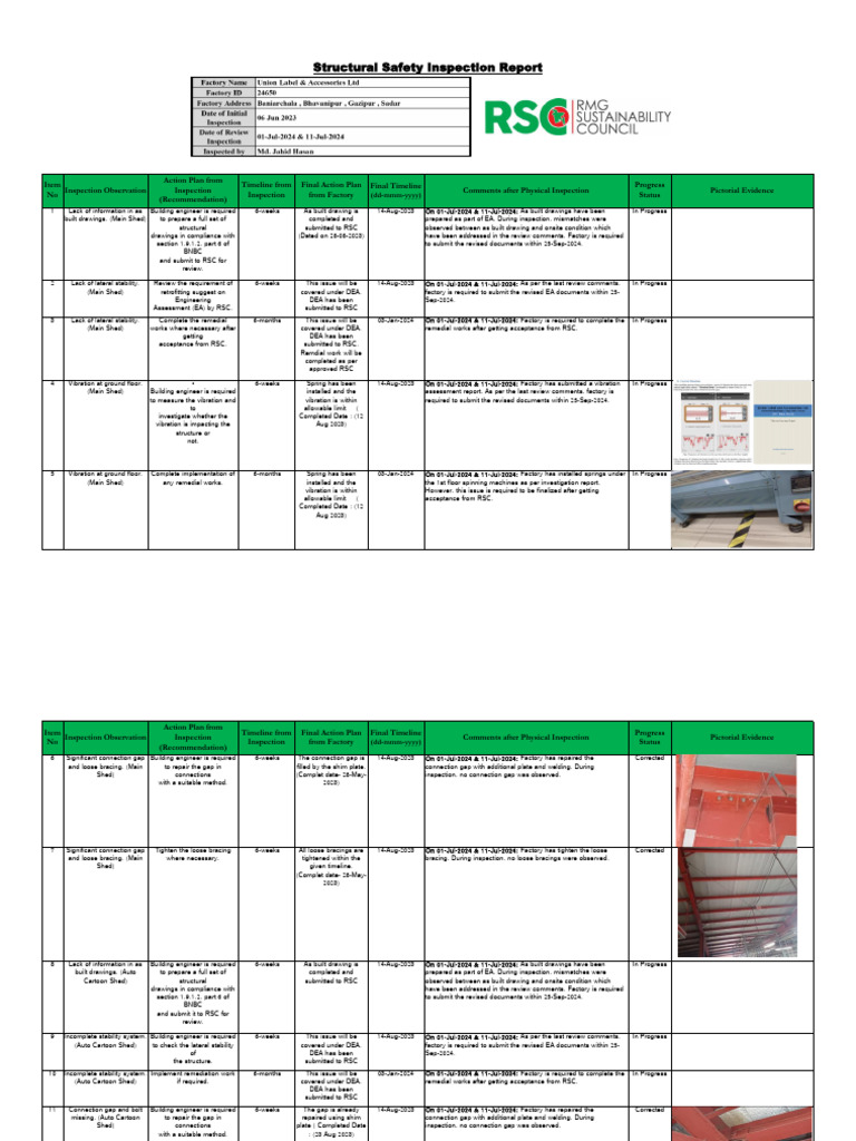 Structural Safety Inspection Findings | PDF