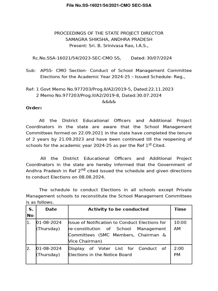 School Management Committee Scheduled Approved | PDF | Parent | Elections