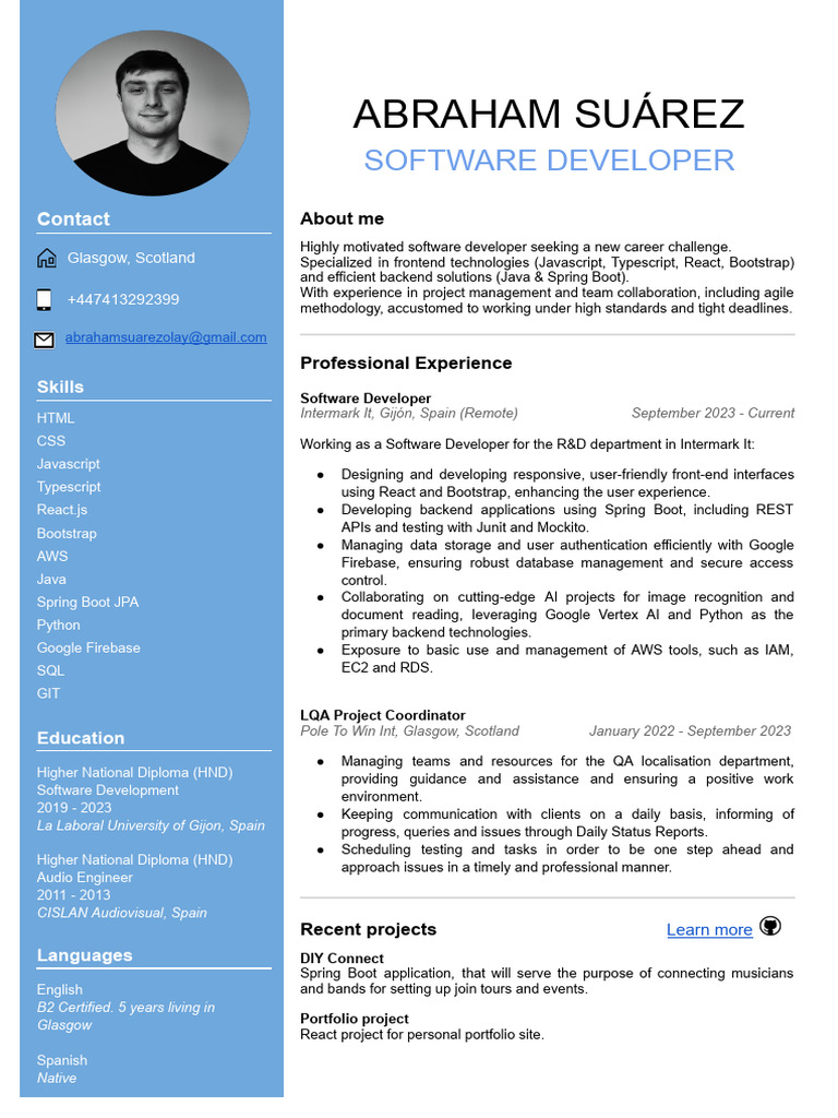 AbrahamSuarez CV | PDF | Software | Bootstrap (Front End Framework)