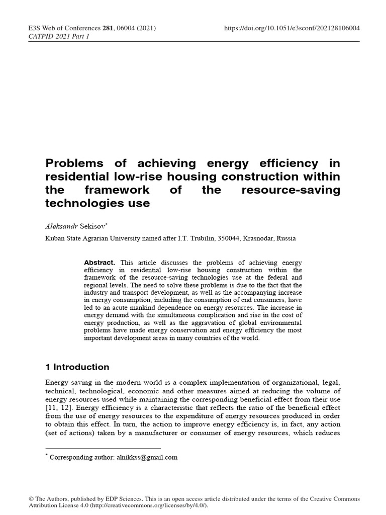 Problems of Achieving Energy Efficiency in Residential Low-Rise Housing ...