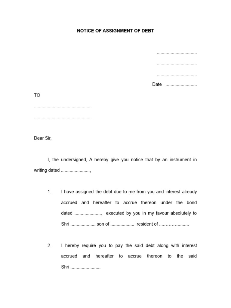 Notice of Assignment of Debt | PDF