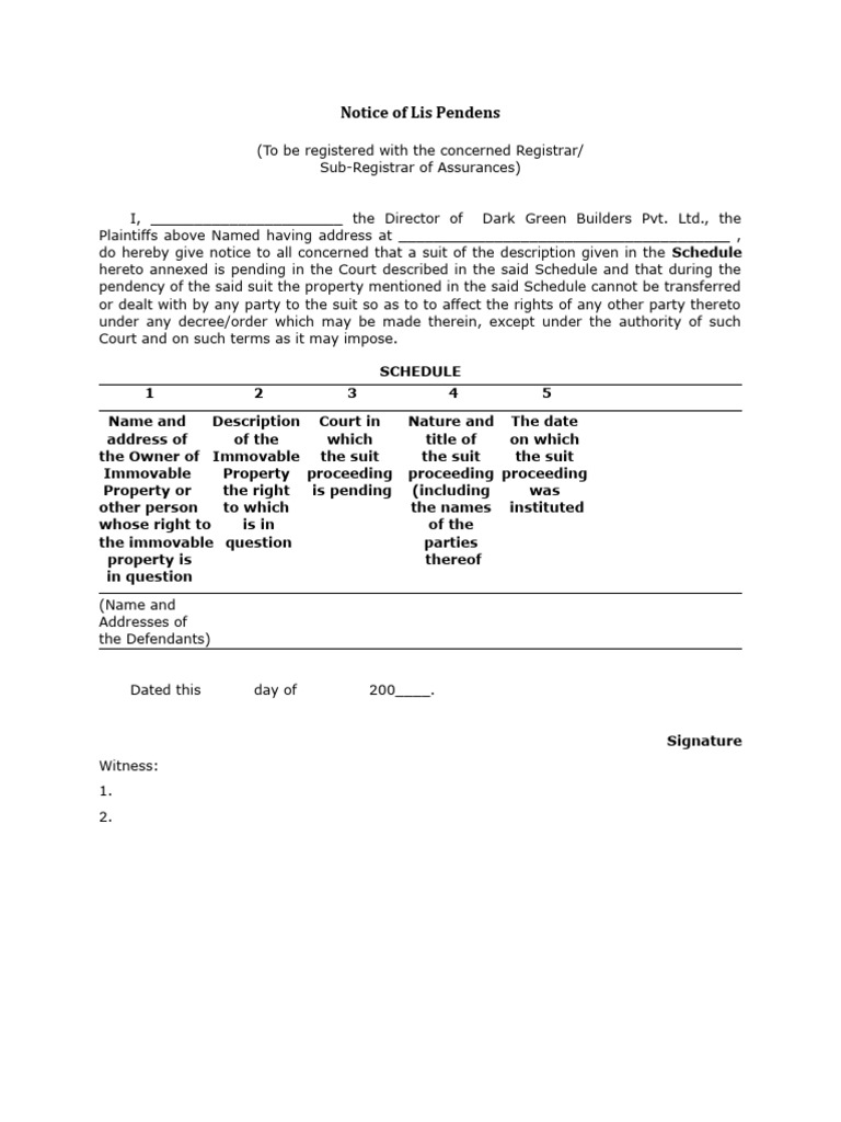 Notice of Lis Pendens | PDF