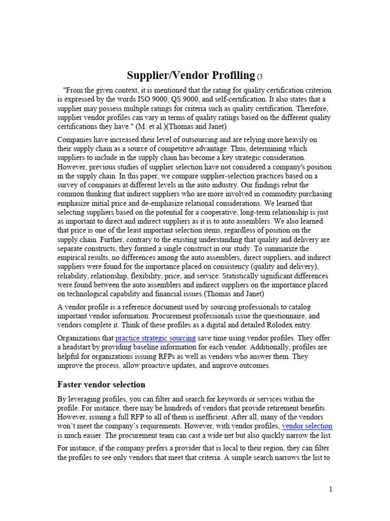 3 SupplierVendor Profiling | PDF | Supply Chain | Request For Proposal