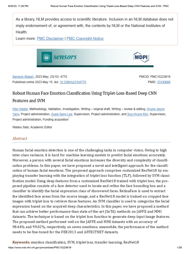 Robust Human Face Emotion Classification Using Triplet-Loss-Based Deep CNN Features and SVM ...