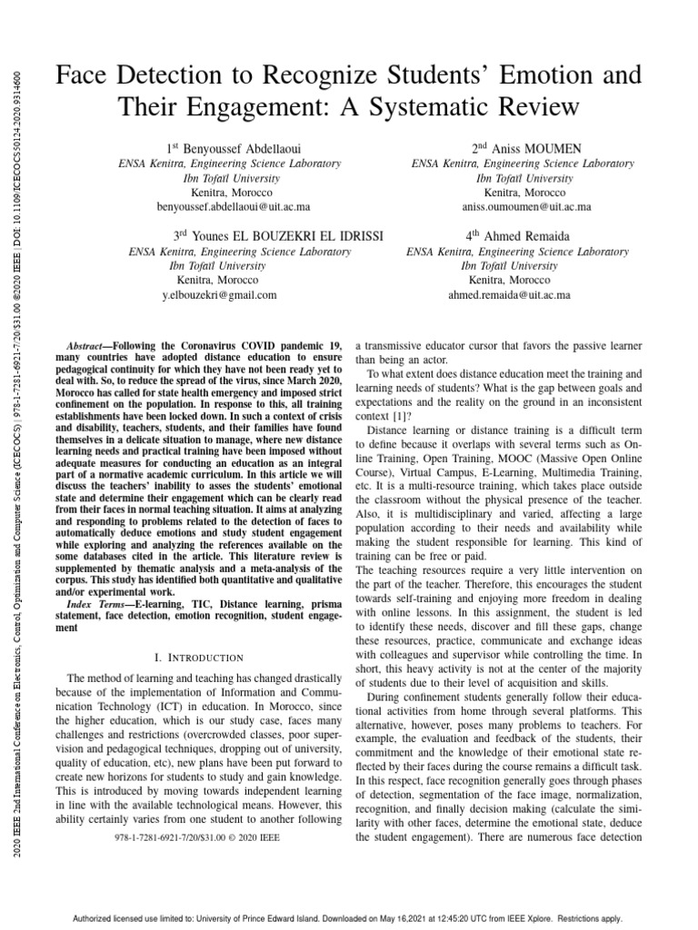 Face Detection To Recognize Students' Emotion and Their Engagement: A ...