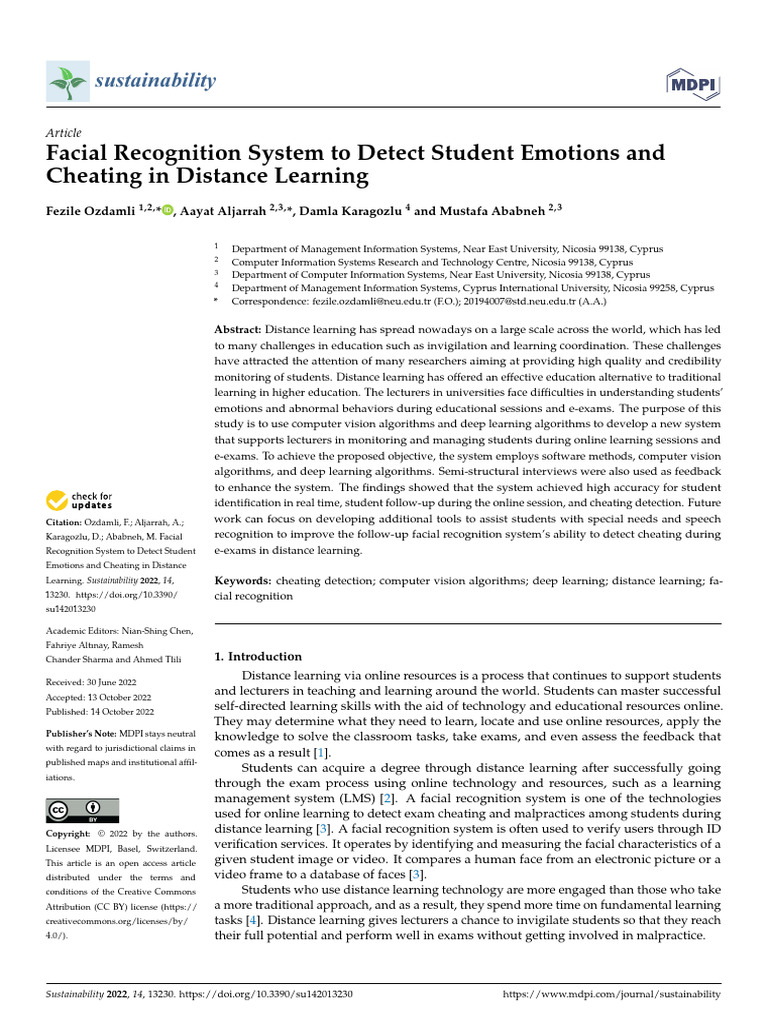 Facial Recognition System To Detect Student Emotions and Cheating in Distance Learning | PDF ...