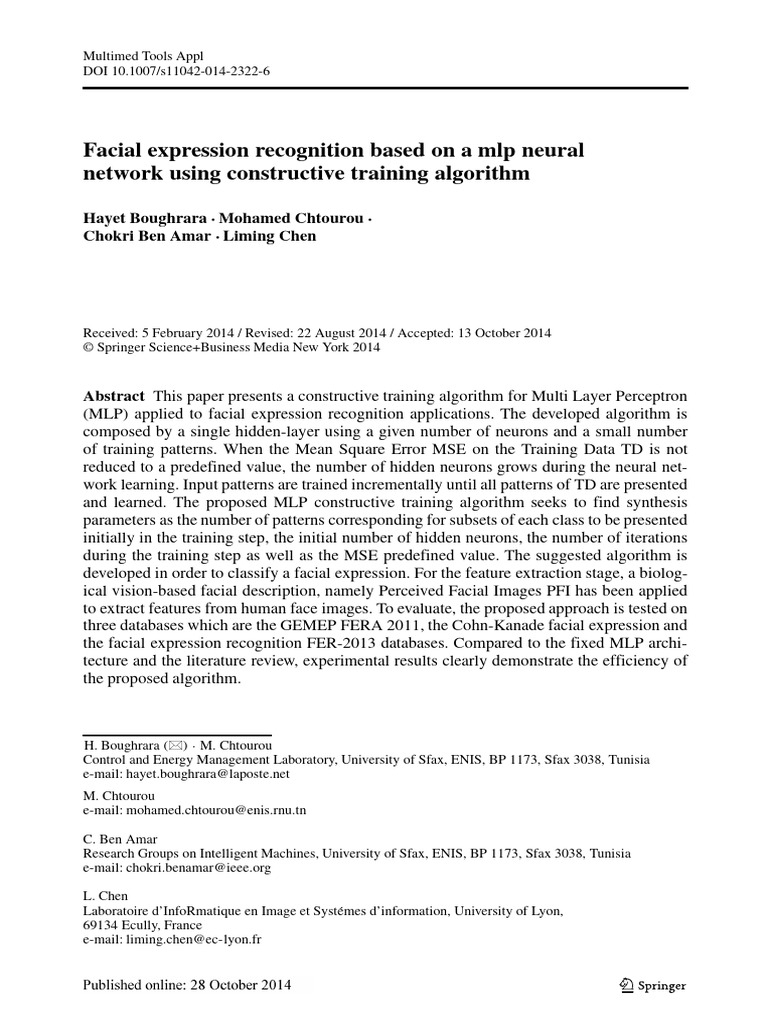 Facial Expression Recognition Based On A MLP Neural | PDF | Artificial Neural Network ...