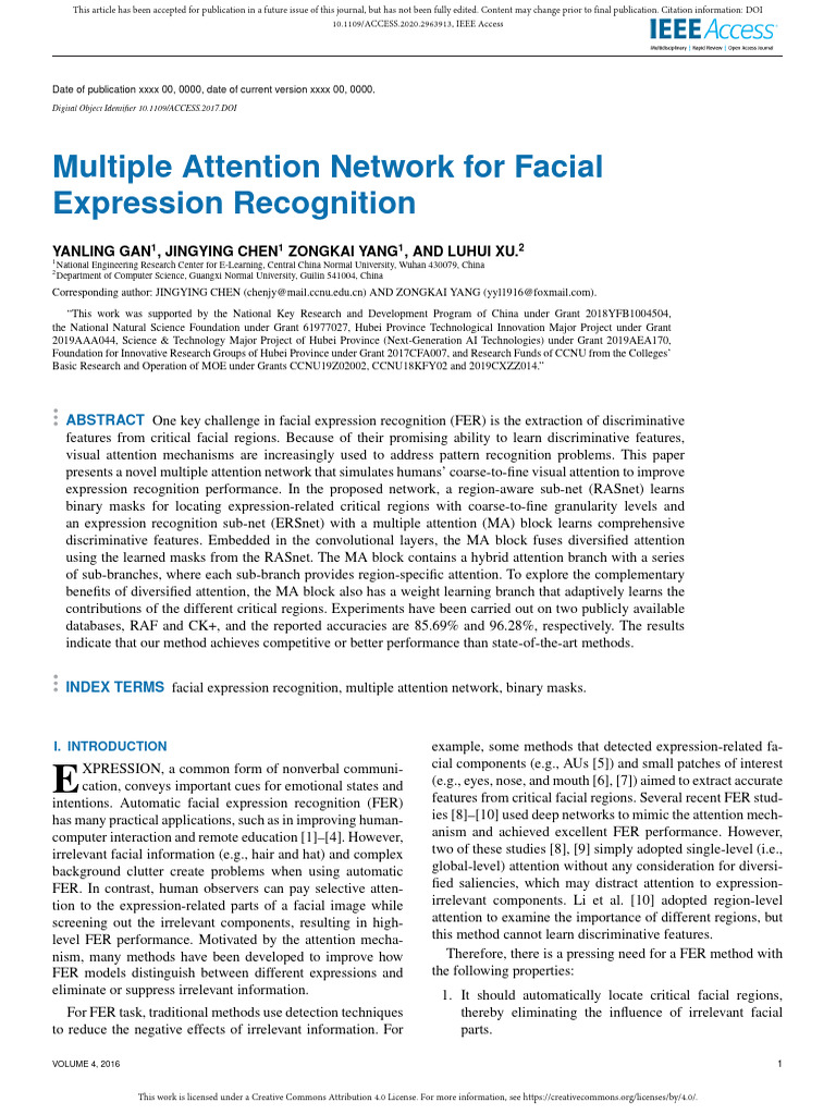 Multiple Attention Network For Facial | PDF | Deep Learning | Attention