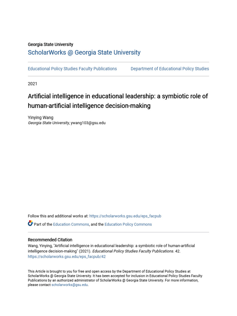 Artificial Intelligence in Educational Leadership - A Symbiotic | PDF ...
