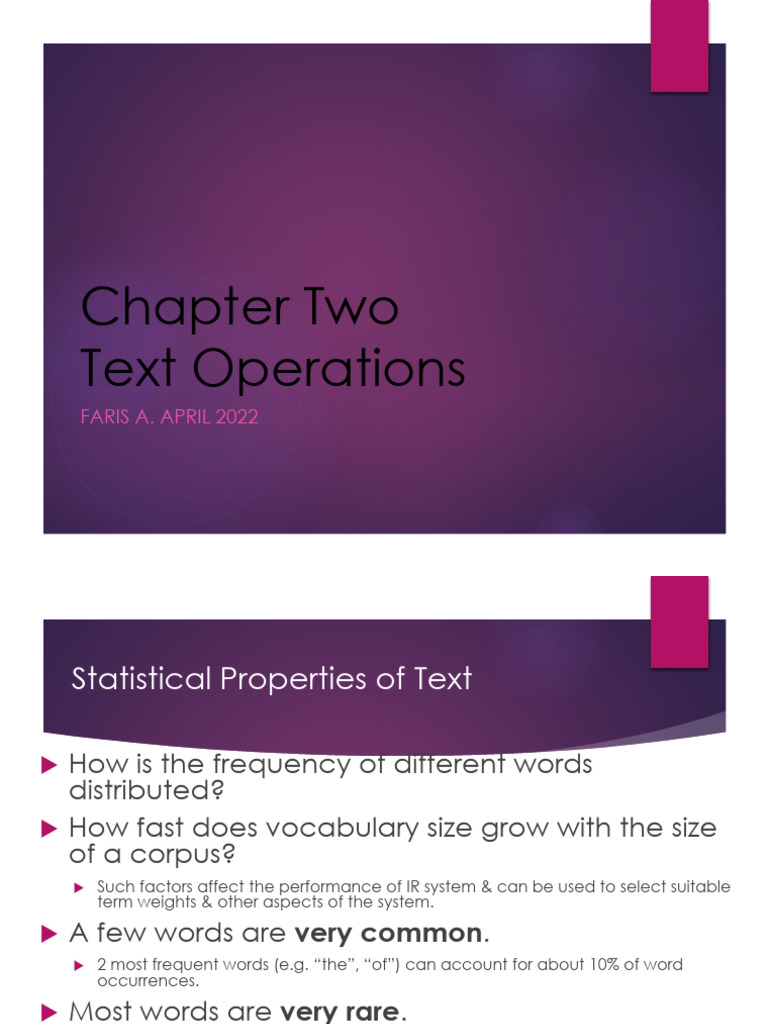 Chapter 2 Text Operation | PDF | Search Engine Indexing | Morphology (Linguistics)