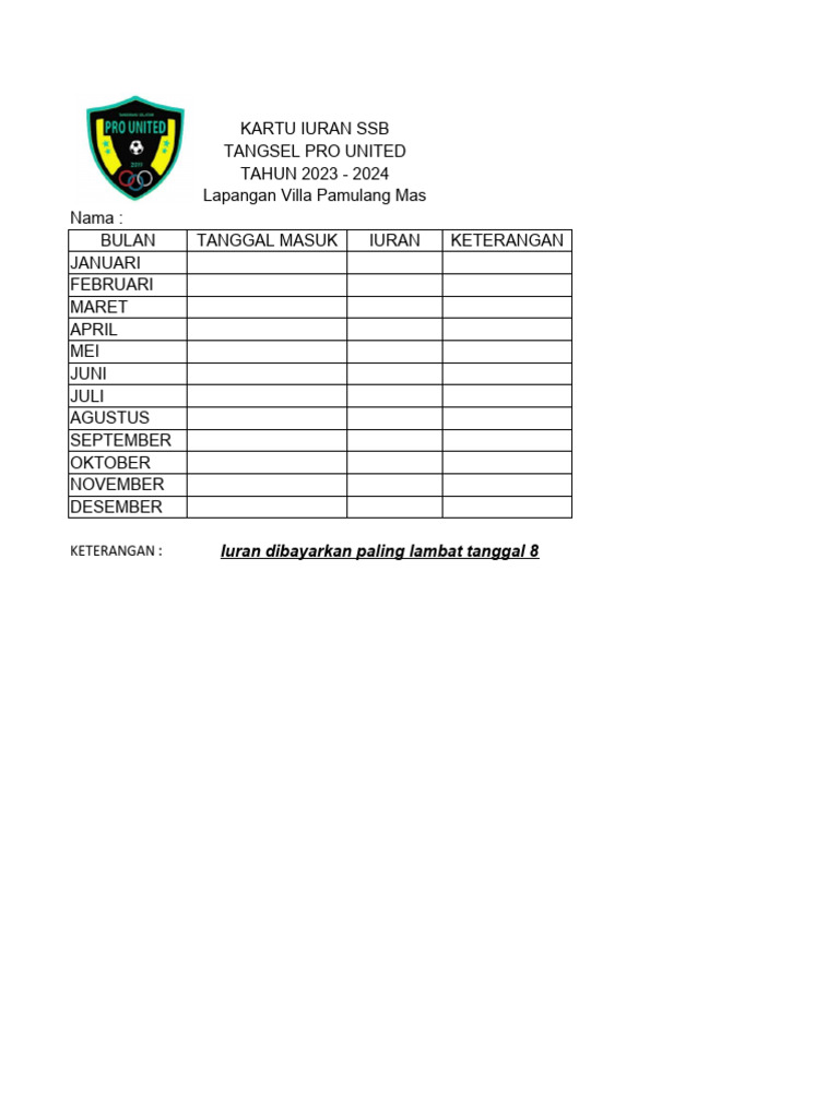 Contoh Iuran Ssb Tangsel Pro | PDF