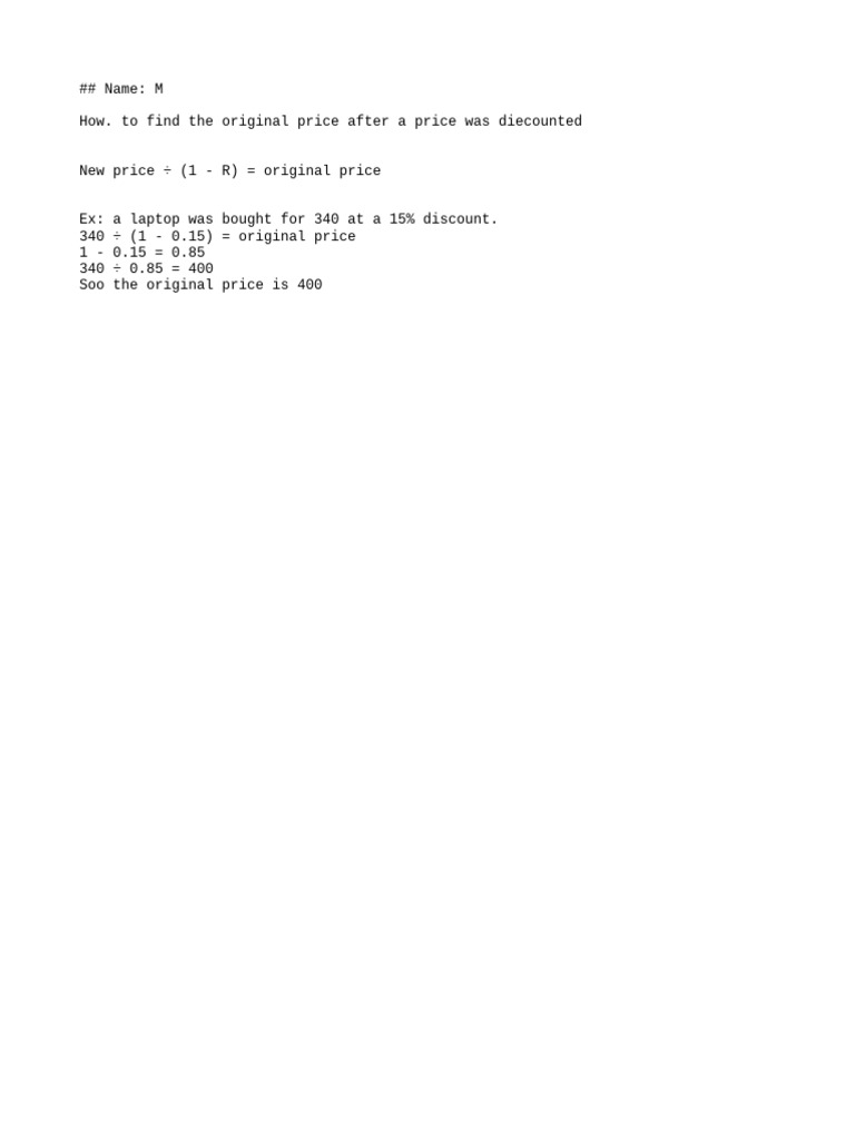 Calculate Original Price from Discount | PDF