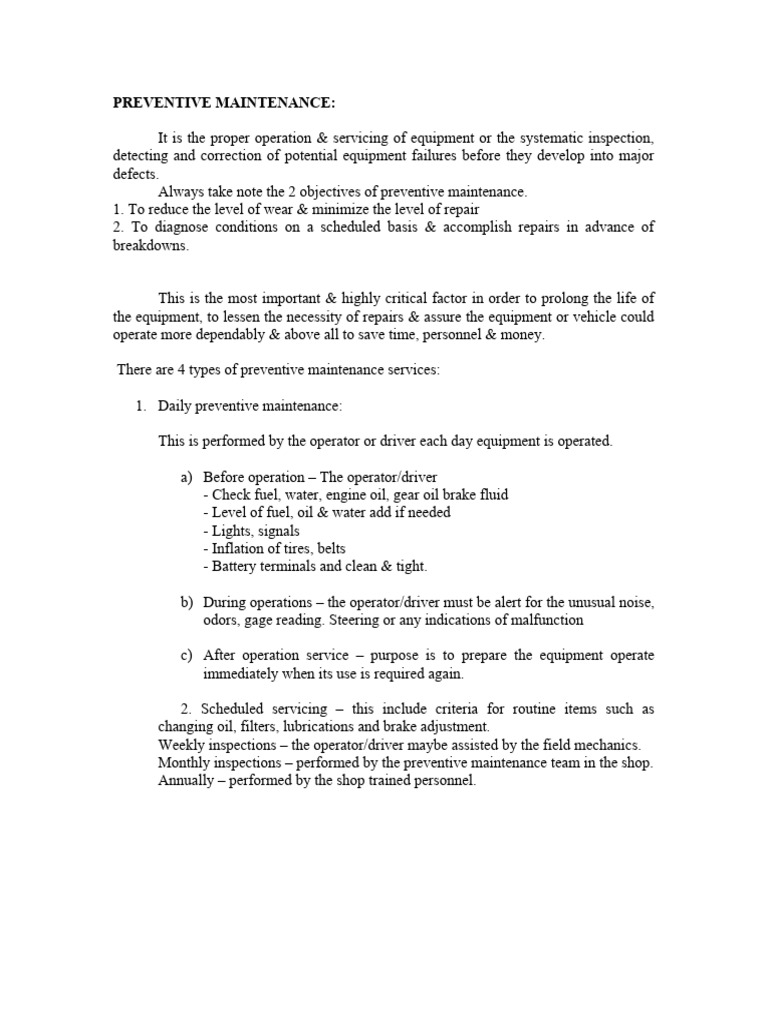 Preventive Maintenance | PDF | Vehicles