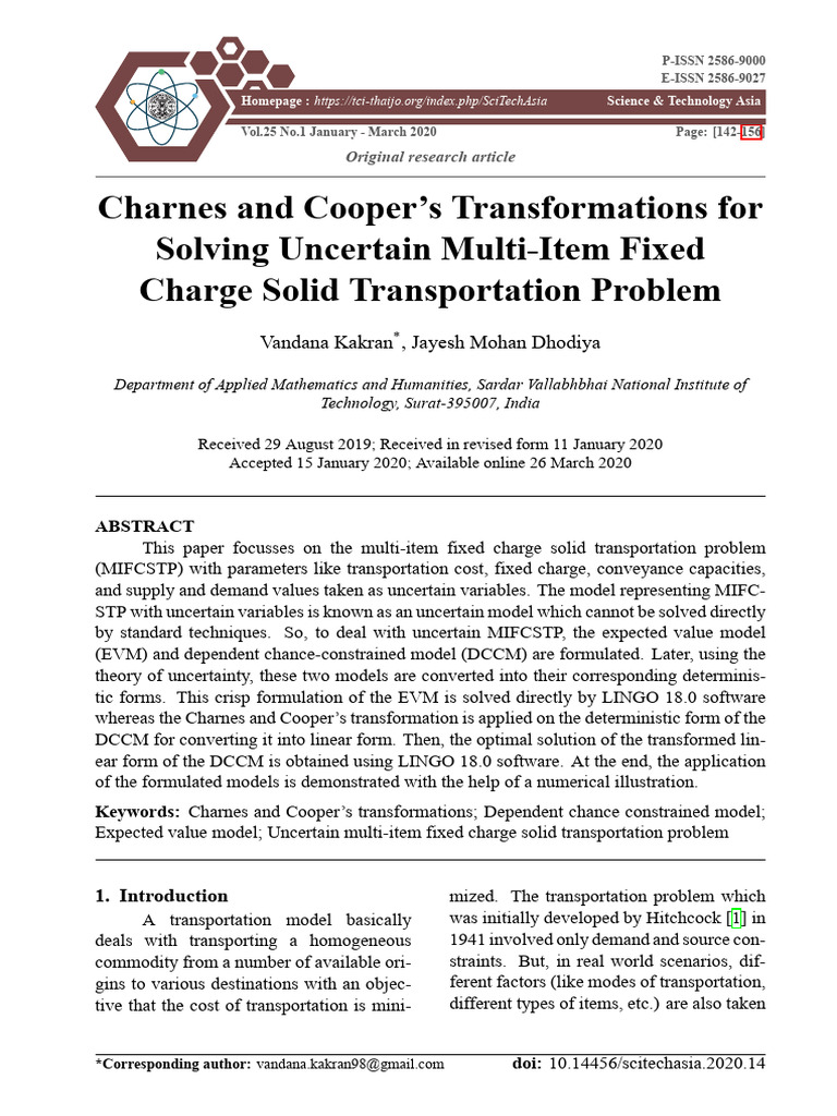 Charnes and Cooper's Transformations For Solving Uncertain Multi-Item Fixed Charge Solid ...