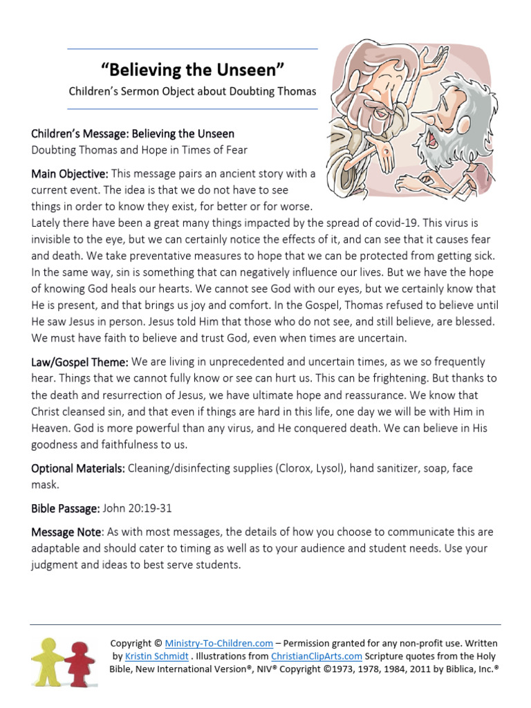 Childrens Sermon Doubting Thomas Faith Object Lesson | PDF | Jesus ...
