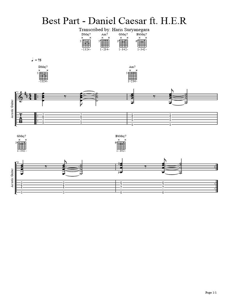 Best Part - Daniel Caesar Ft. H.E.R (Chords Transcriptions by Haris ...