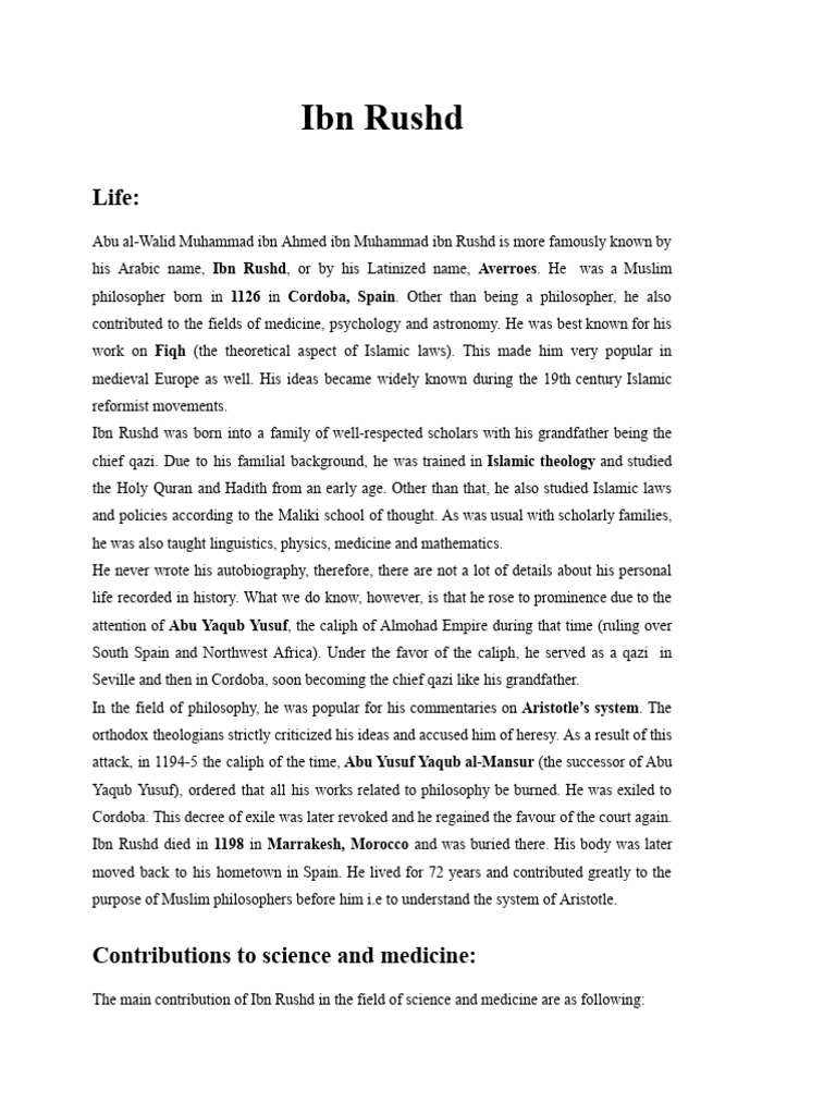 Ibn Rushd (Presentation) PDF | PDF | Soul | Nous