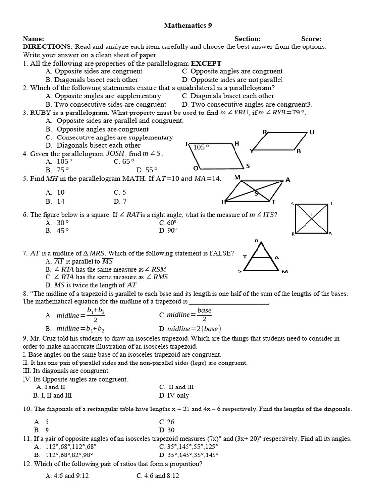 Retake Long Test in Math 9 Q3 | PDF | Triangle | Classical Geometry
