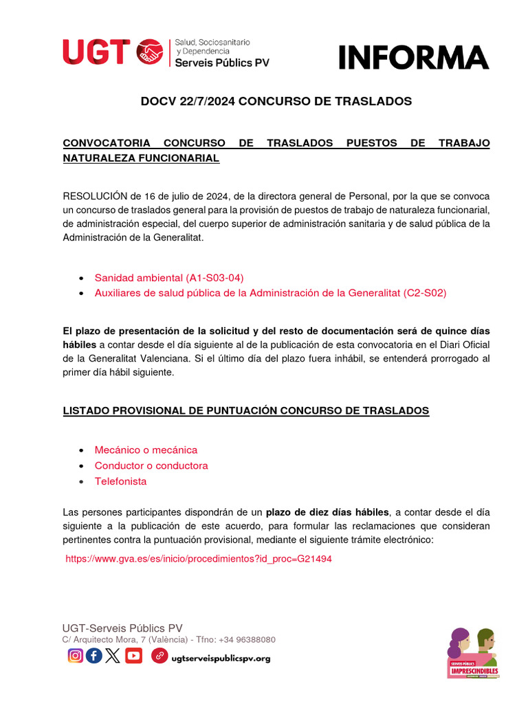 Ugt Informa Concurso de Traslados Docv 2272024 | PDF