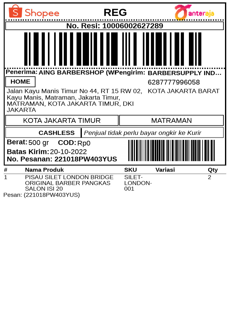 LABEL SHOPEE BSI 3 (18-29) Cek | PDF