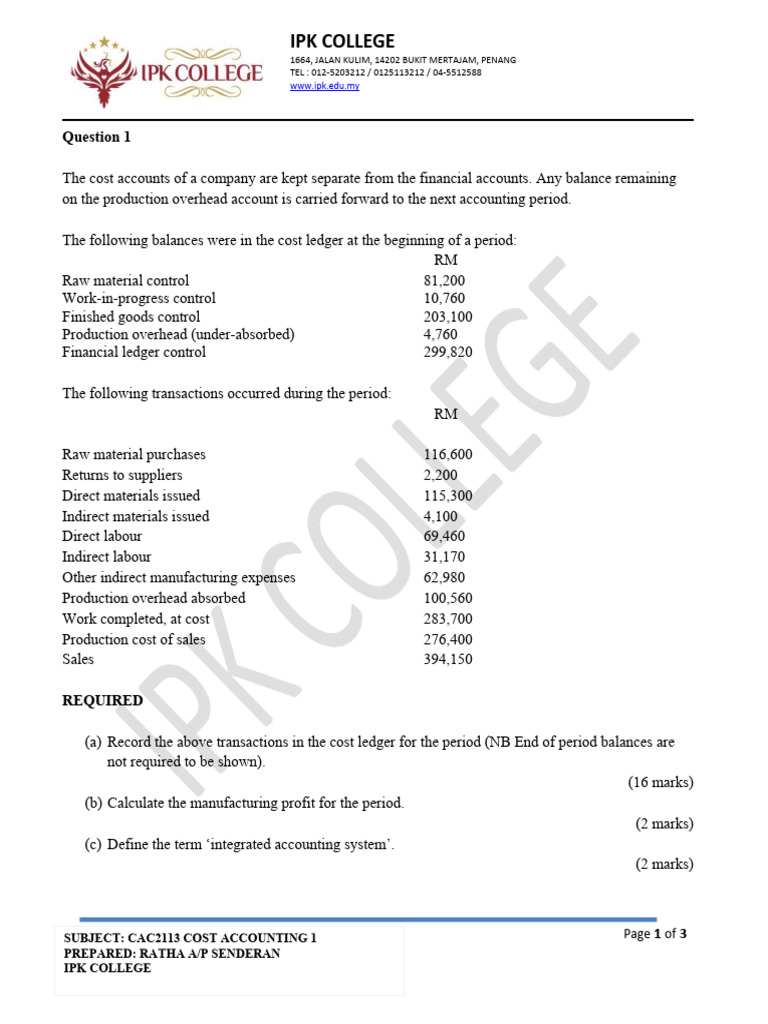 Chapter 4 Tutorial Questions Pdf Cost Cost Accounting 